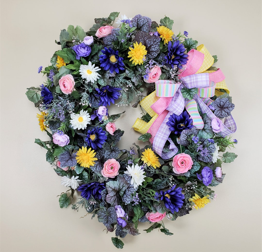 Spring Grapevine Floral Wreath, Bright Cheery Spring Wreath, Gift for ...