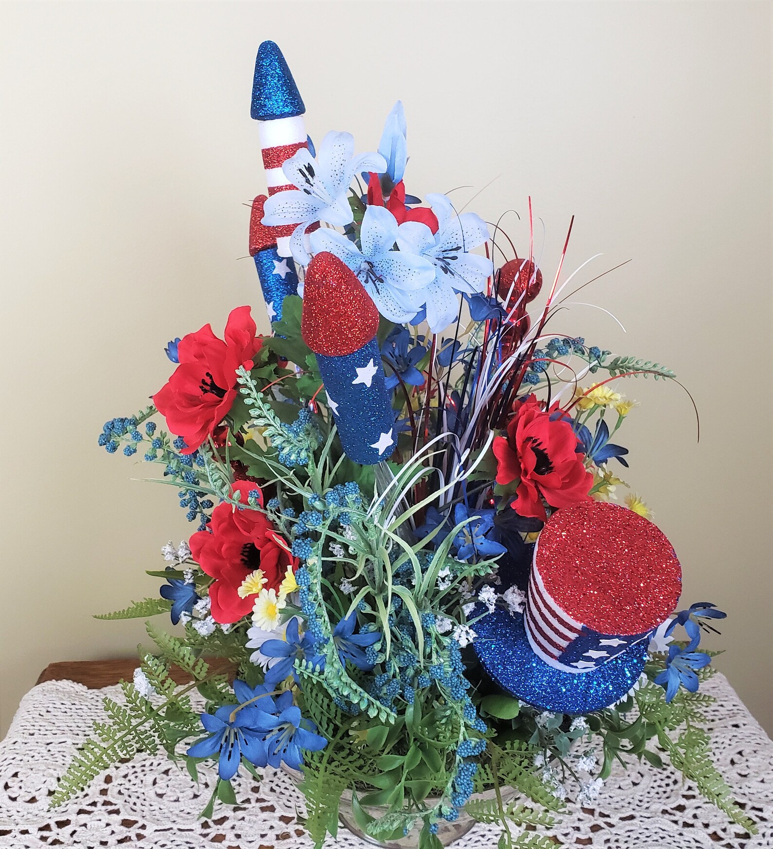 Patriotic Arrangement Patriotic Centerpiece Patriotic Floral Decor