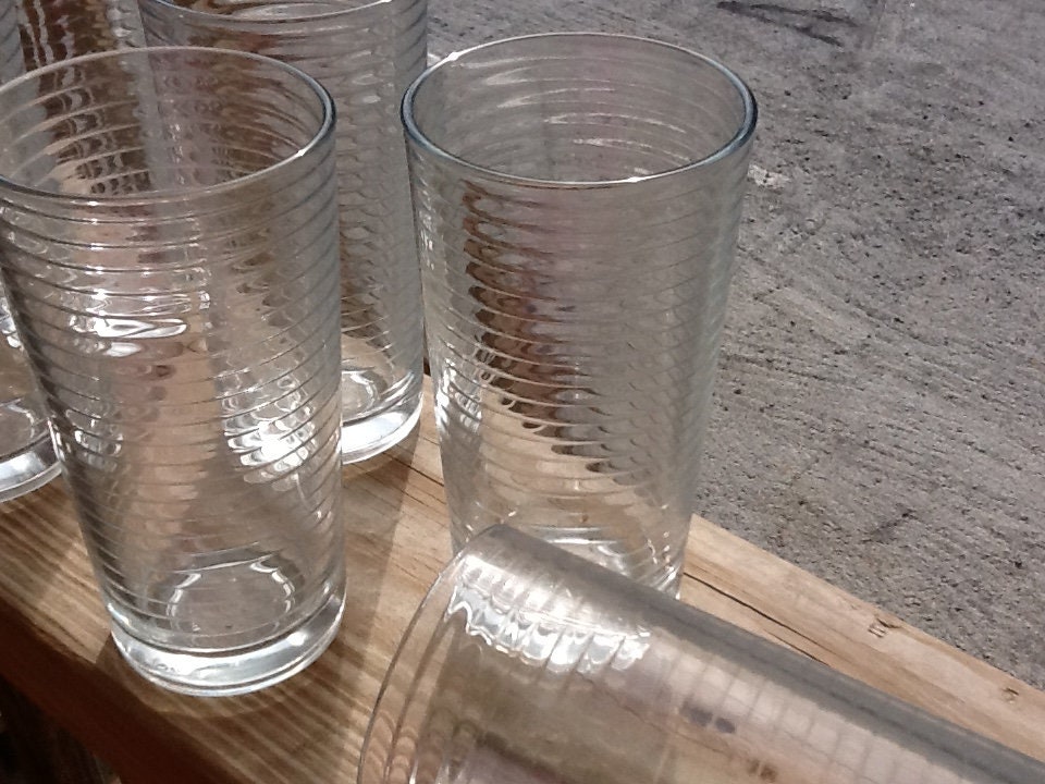 Fantastic Set of 7 clear ribbed Juice Glasses/Water Glasses | Etsy