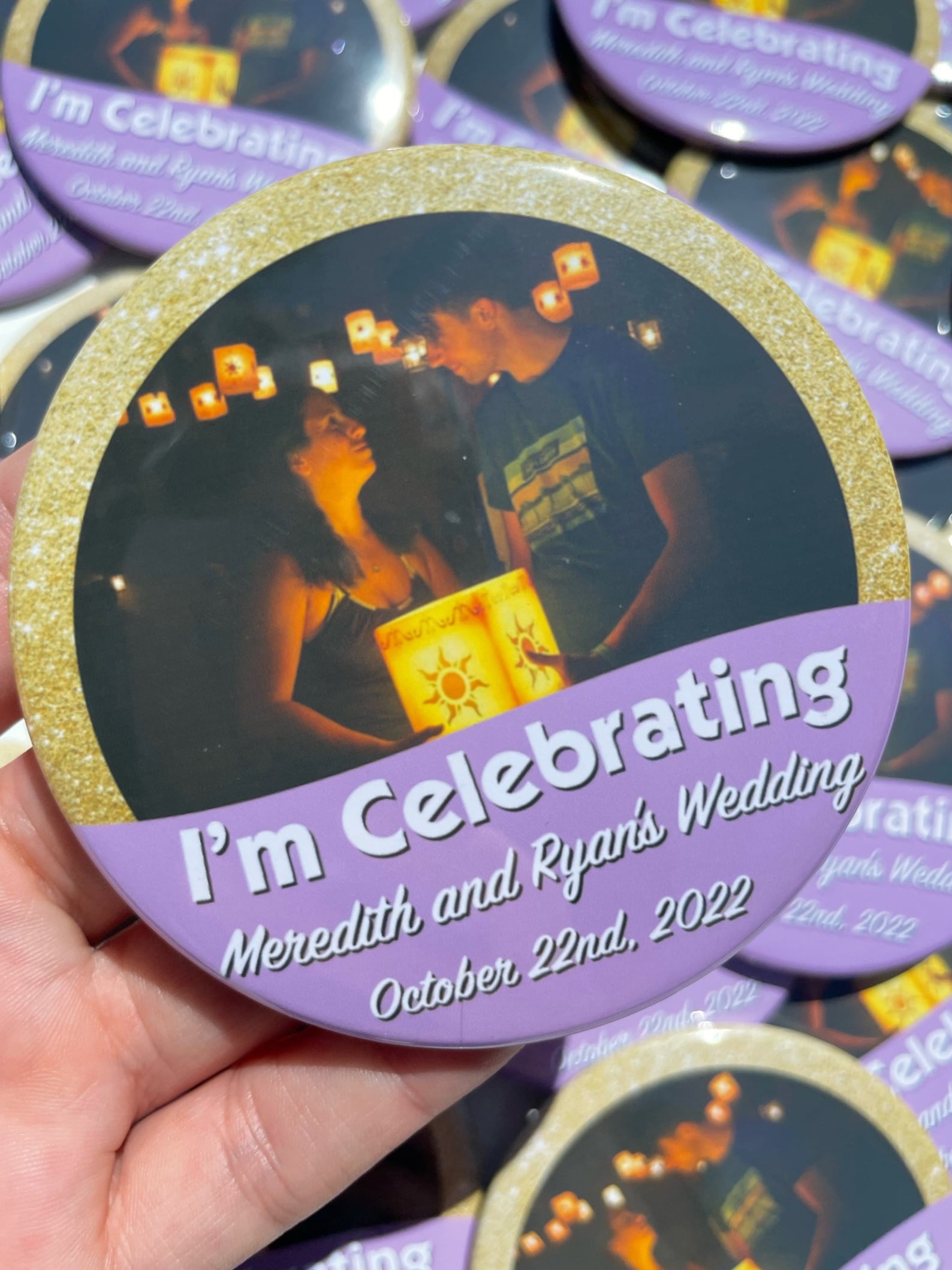 Disney Inspired Celebration Buttons, Custom Gold Disney Wedding Buttons ...