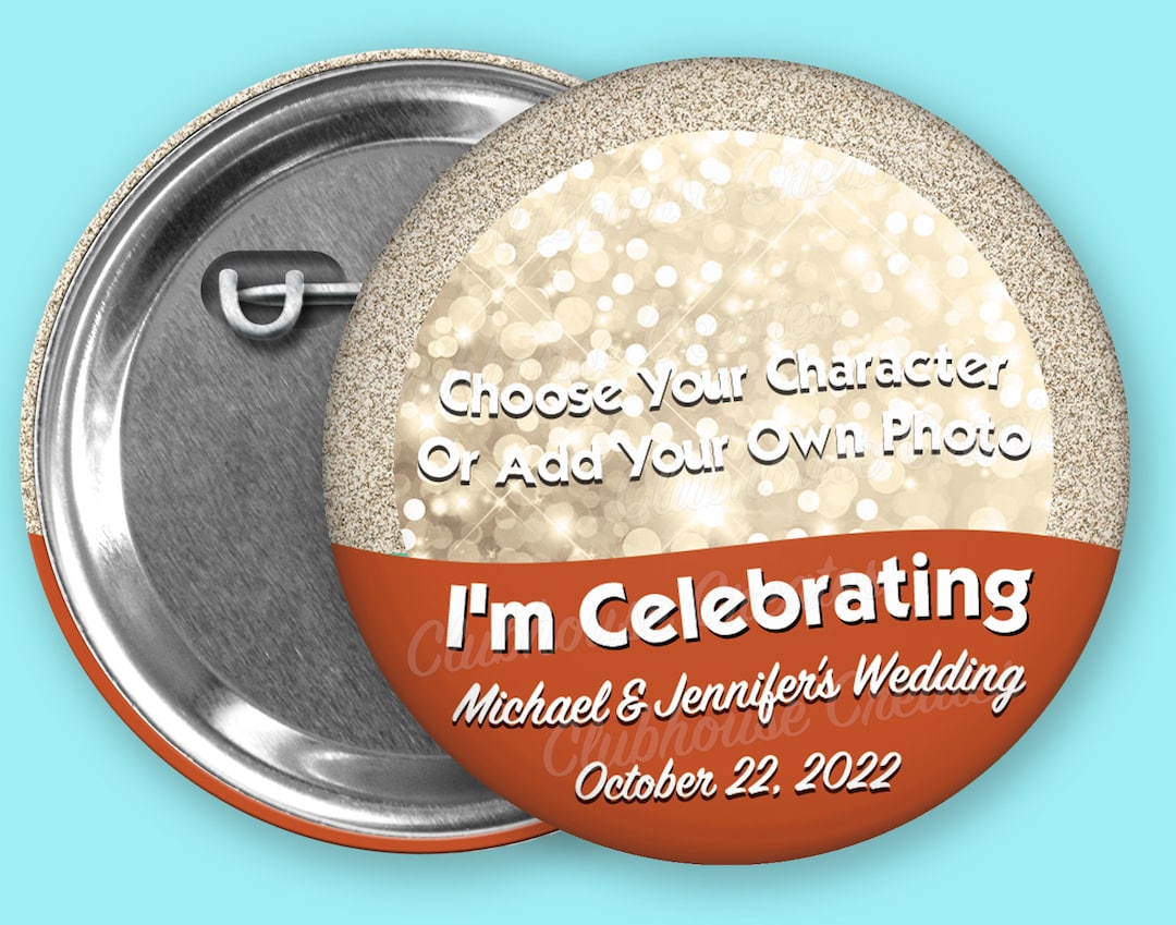 Disney Inspired Celebration Buttons, Custom Champagne Disney Wedding ...