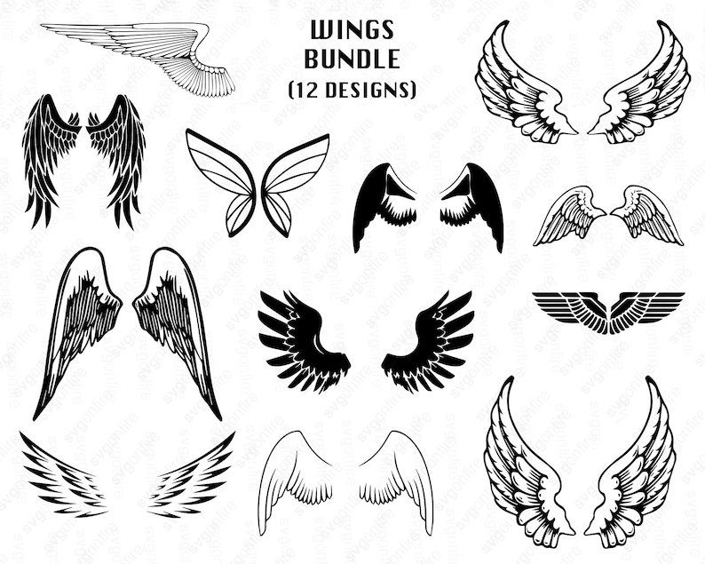Wings Bundle SVG Feather Wings SVG File for Cricut Dxf Eps | Etsy