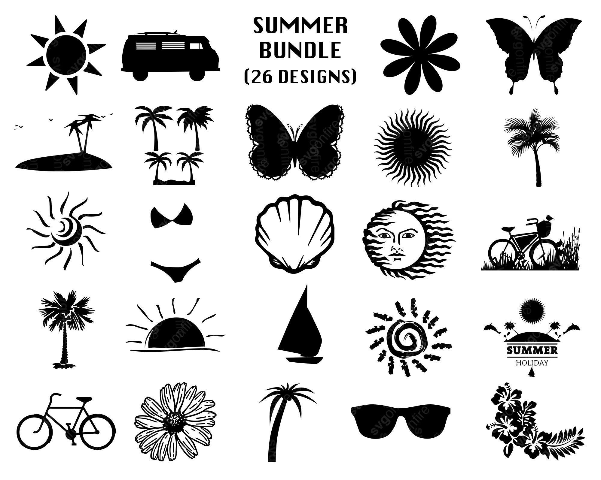Summer Elements SVG Bundle Summer Symbols SVG 26 Silhouette - Etsy