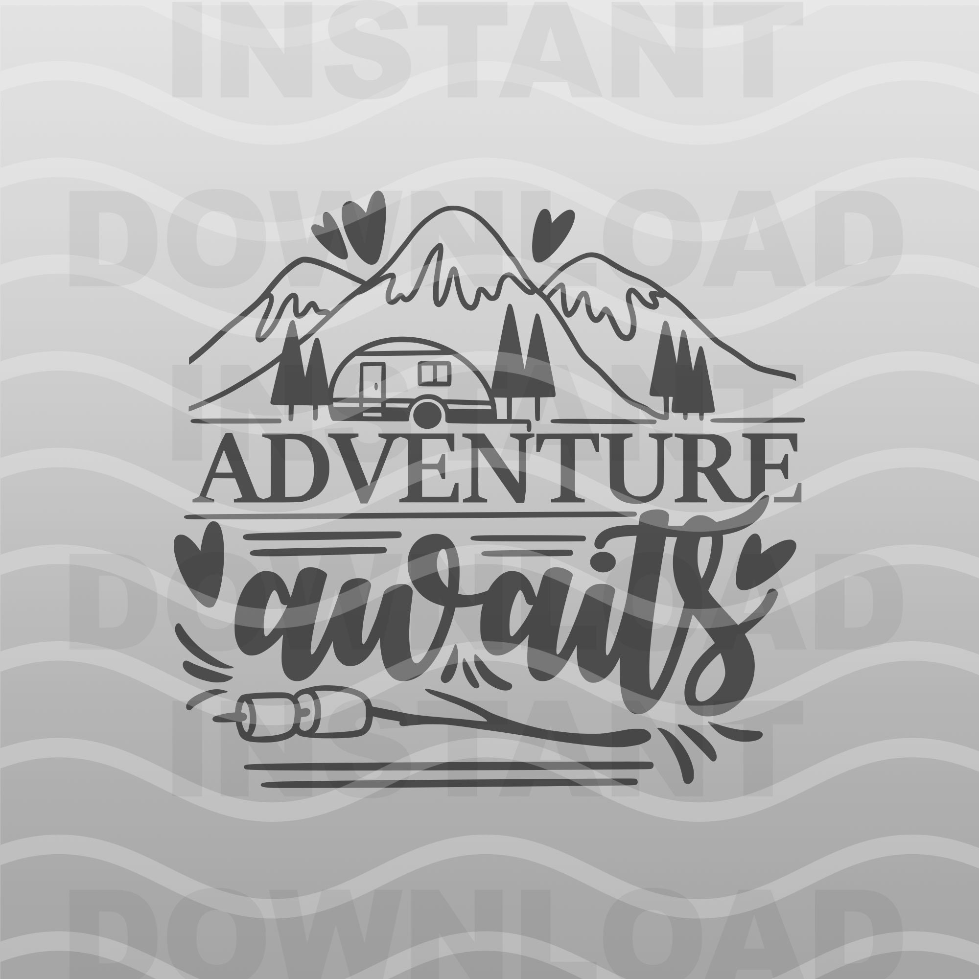 Adventure Awaits SVG Cut File - Camping Silhouette Clip Art - Campfire ...
