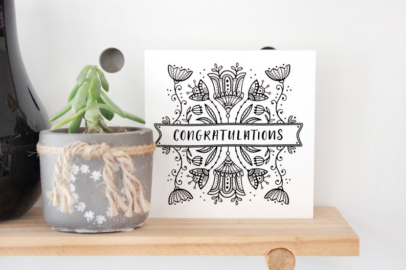 Congratulations Card | Hand Lettering | Geometric Floral Pattern ...