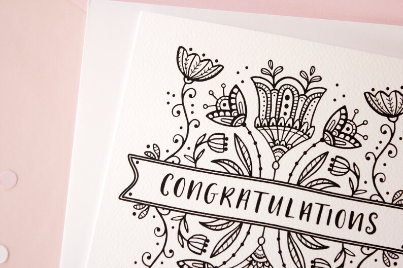 Congratulations Card | Hand Lettering | Geometric Floral Pattern ...