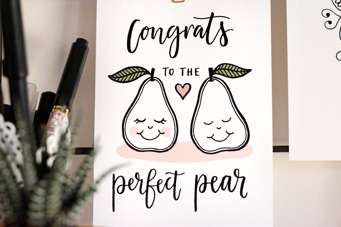 Handmade Wedding Card Engagement Card Cute Illustration | Etsy