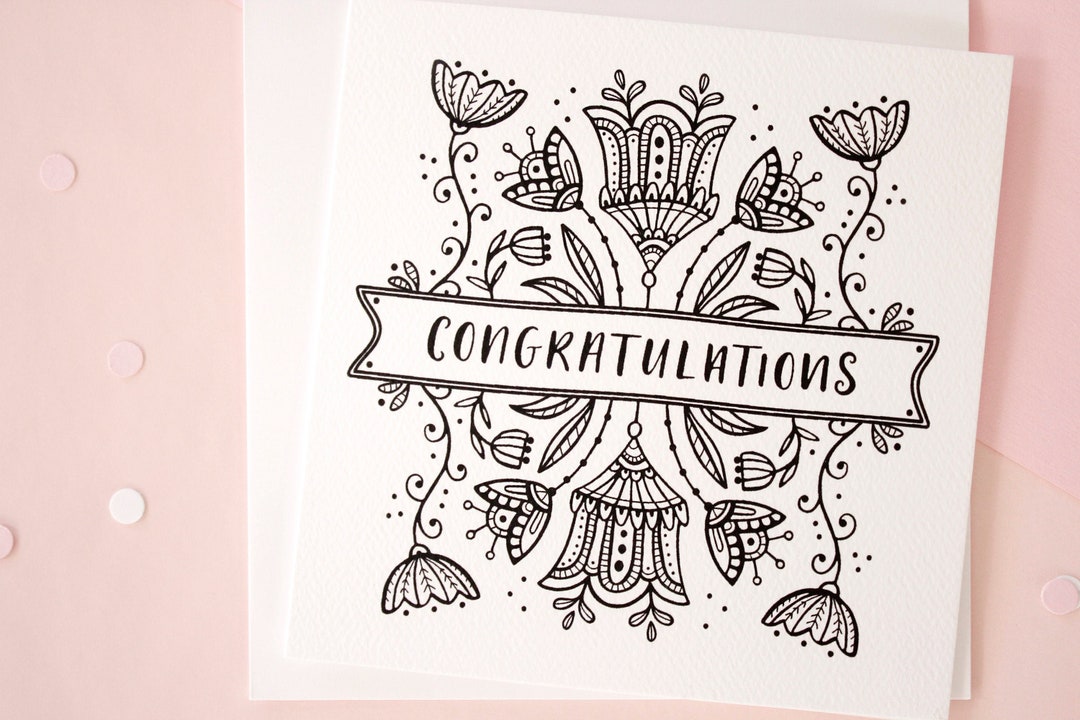 Congratulations Card | Hand Lettering | Geometric Floral Pattern ...