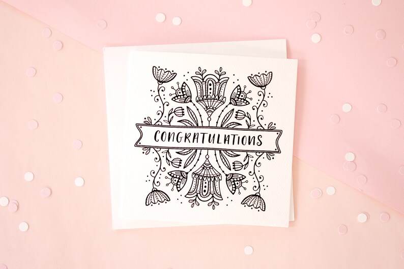 Congratulations Card | Hand Lettering | Geometric Floral Pattern ...