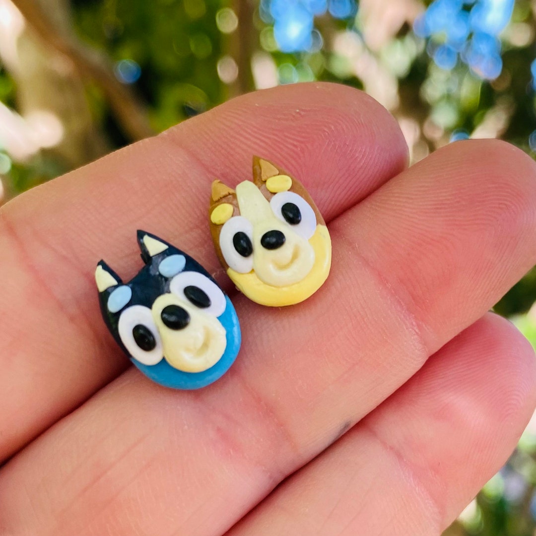 Polymer Clay Bluey & Bingo Inspired Blue Heeler Puppy Earrings, Cartoon ...