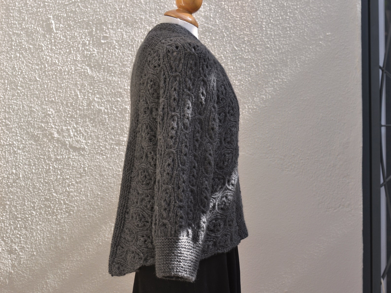 Dark Grey Wool Jacket in Ajour Pattern Hand-knitted Size S - Etsy