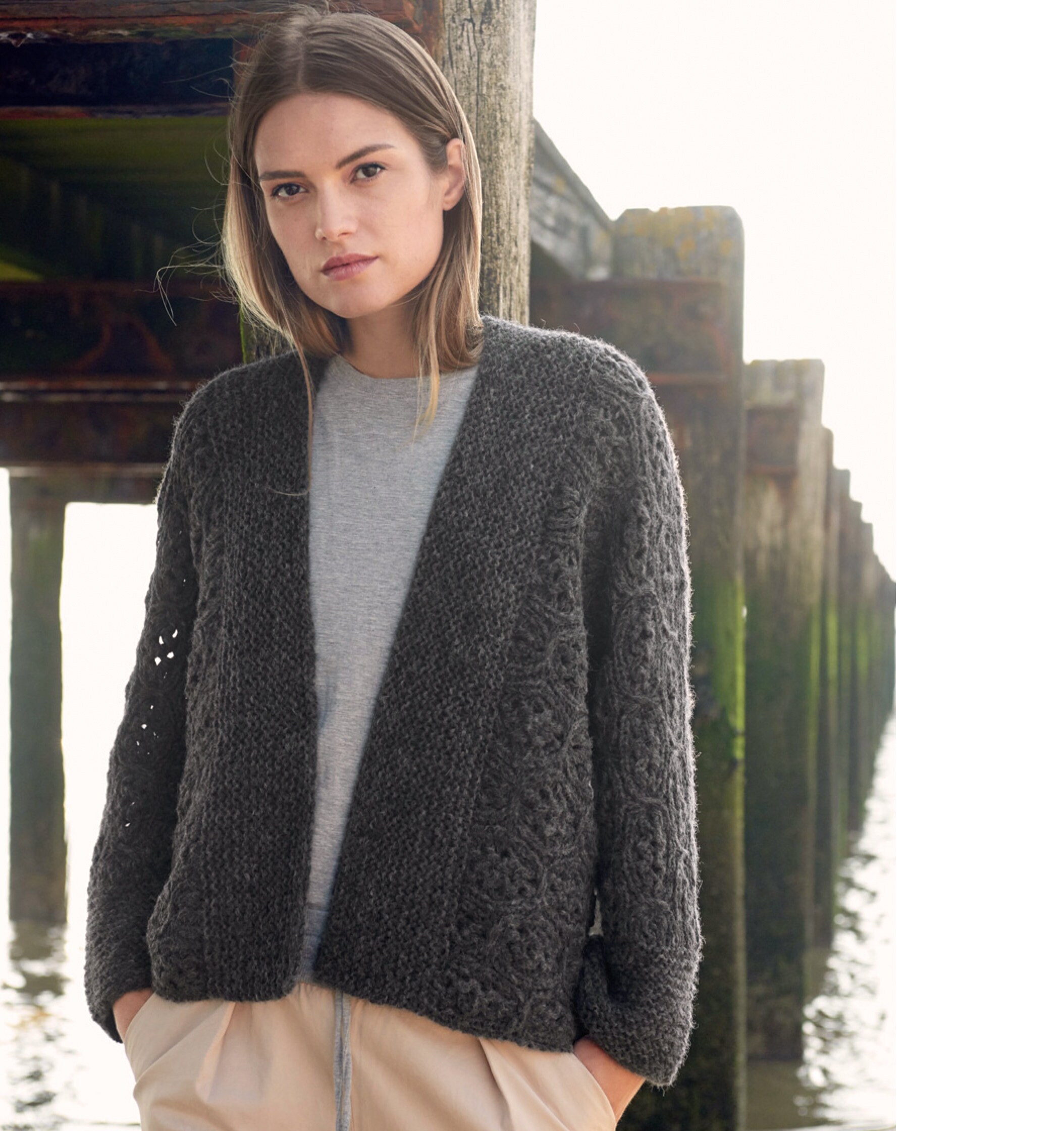 Dark Grey Wool Jacket in Ajour Pattern Hand-knitted Size S - Etsy