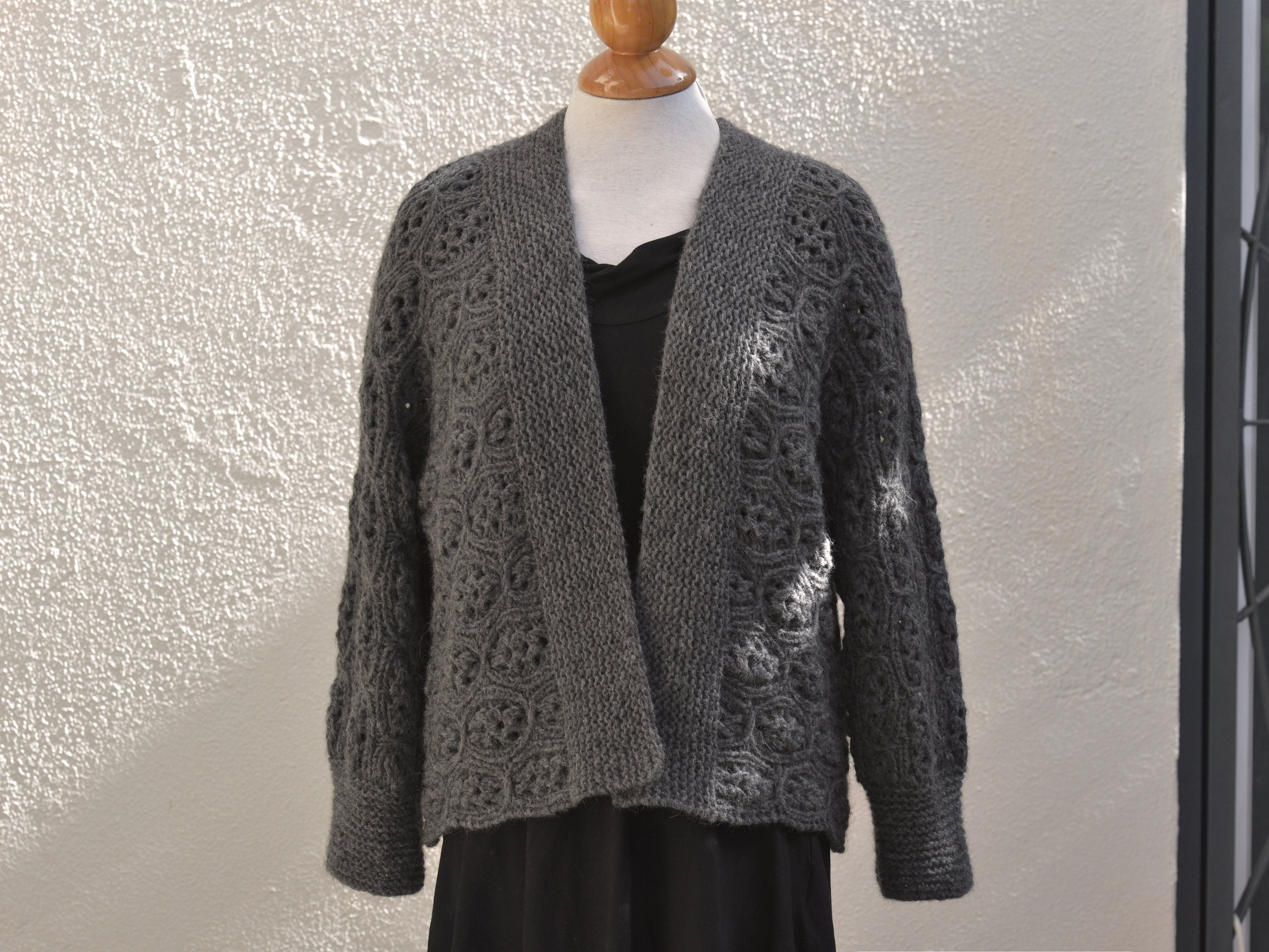 Dark Grey Wool Jacket in Ajour Pattern Hand-knitted Size S - Etsy