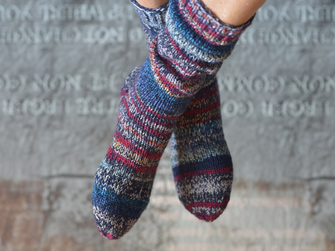 45/46 Extra Thick Wool Socks, Hand Knitted Blue, Grey, Red - Etsy