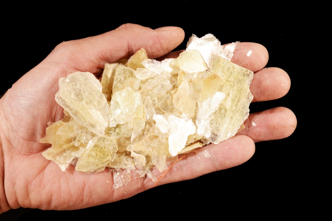 NEON YELLOW MUSCOVITE Mica Flakes 4 Ounce Bag Craft Supply Rough Rock ...