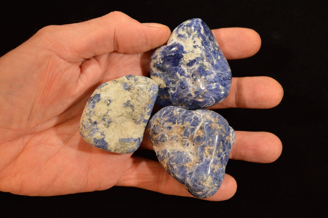 BLUE SODALITE 2" 3 Pieces 7 Oz (sku 05) B GRADE Tumbled Stone Polished ...
