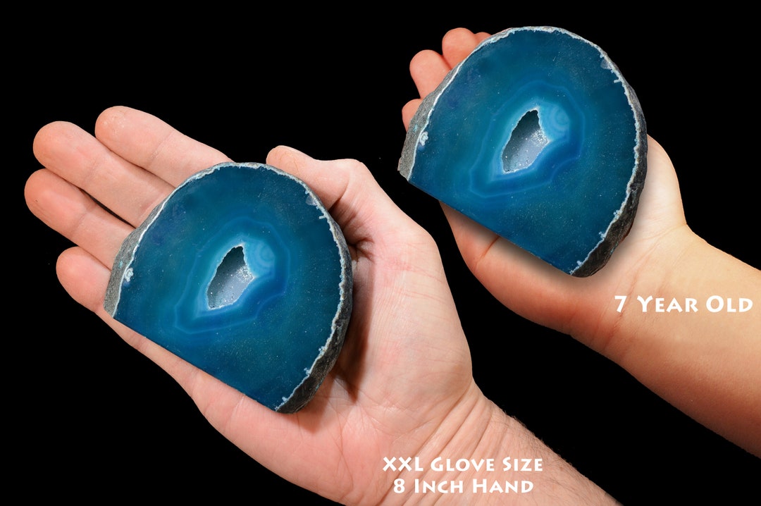 AGATE GEODE Teal 4" 13-15 Oz Large Polished Rock Minerals Geodes Throat ...