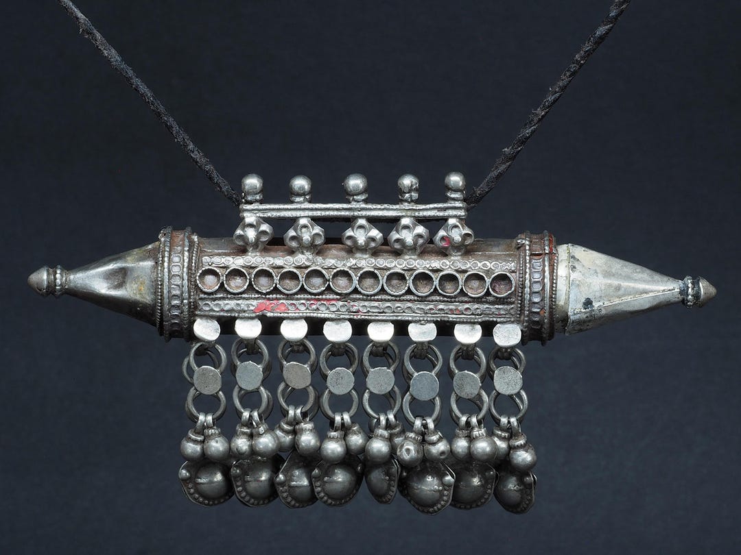 Antique Silver Tubular Amulet Container Pendant. 103 X 56 Mm. India ...