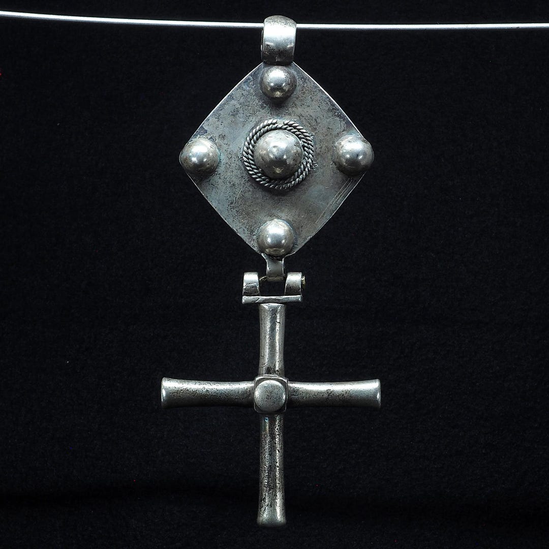 Large Antique Coptic Silver Cross Yangat Masqal. 7 X 3''. Oromo ...