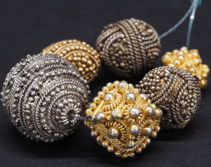 6 Antique Granulated Silver Beads. Mauritania. Tribal, Ethnic Jewelry ...