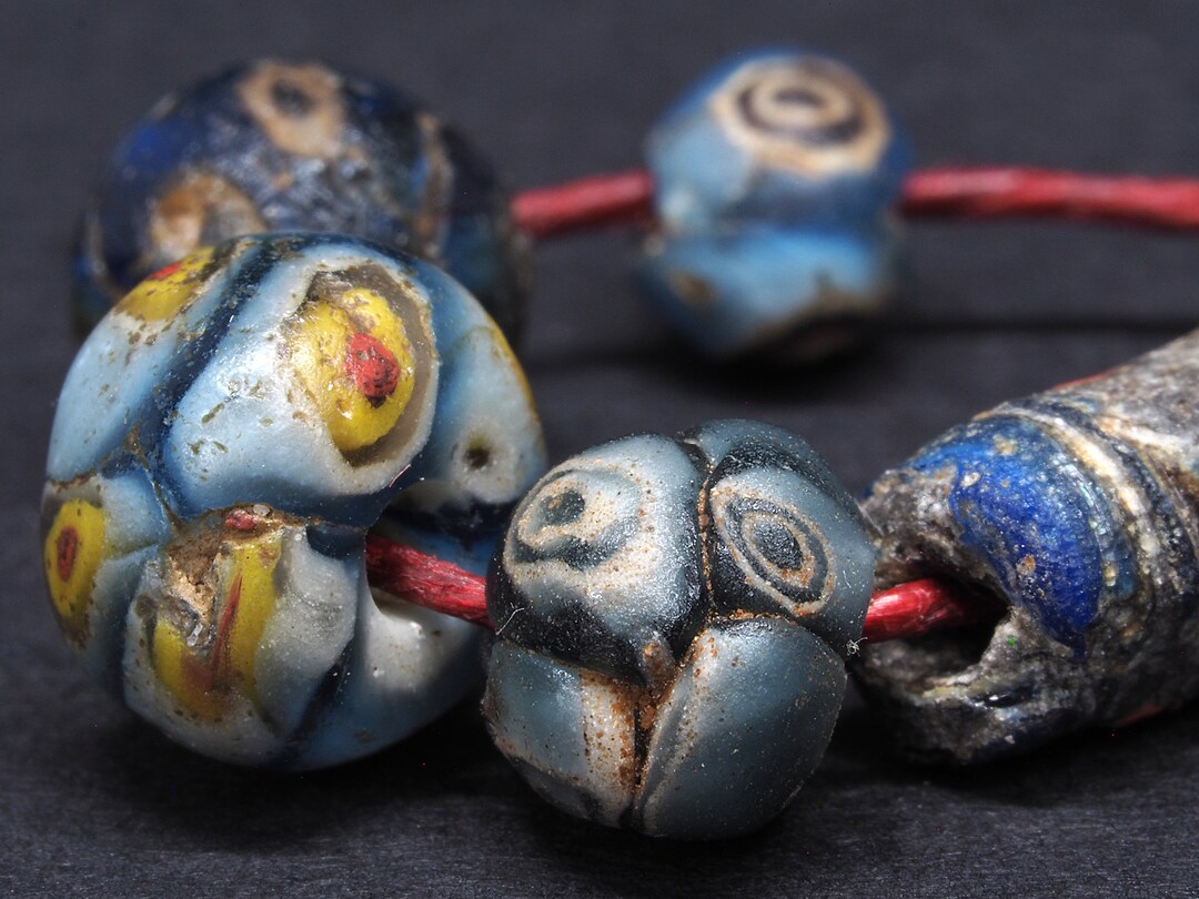 5 Ancient Medieval Islamic Glass Eye Beads. 900-1200 CE. Western Asia ...