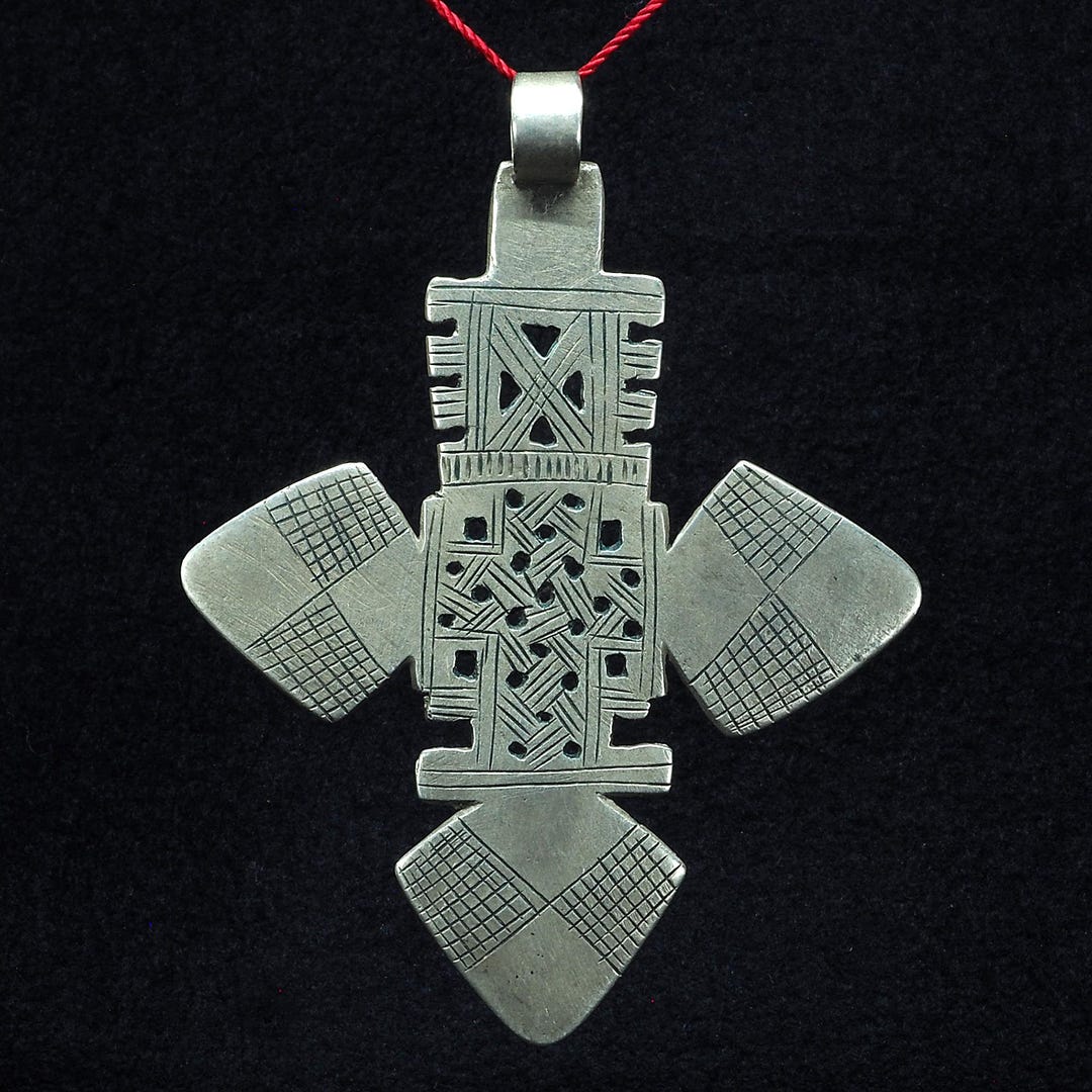 Antique Coptic Silver Alloy Cross Yangat Masqal. 87 X 115 Mm. Oromo ...