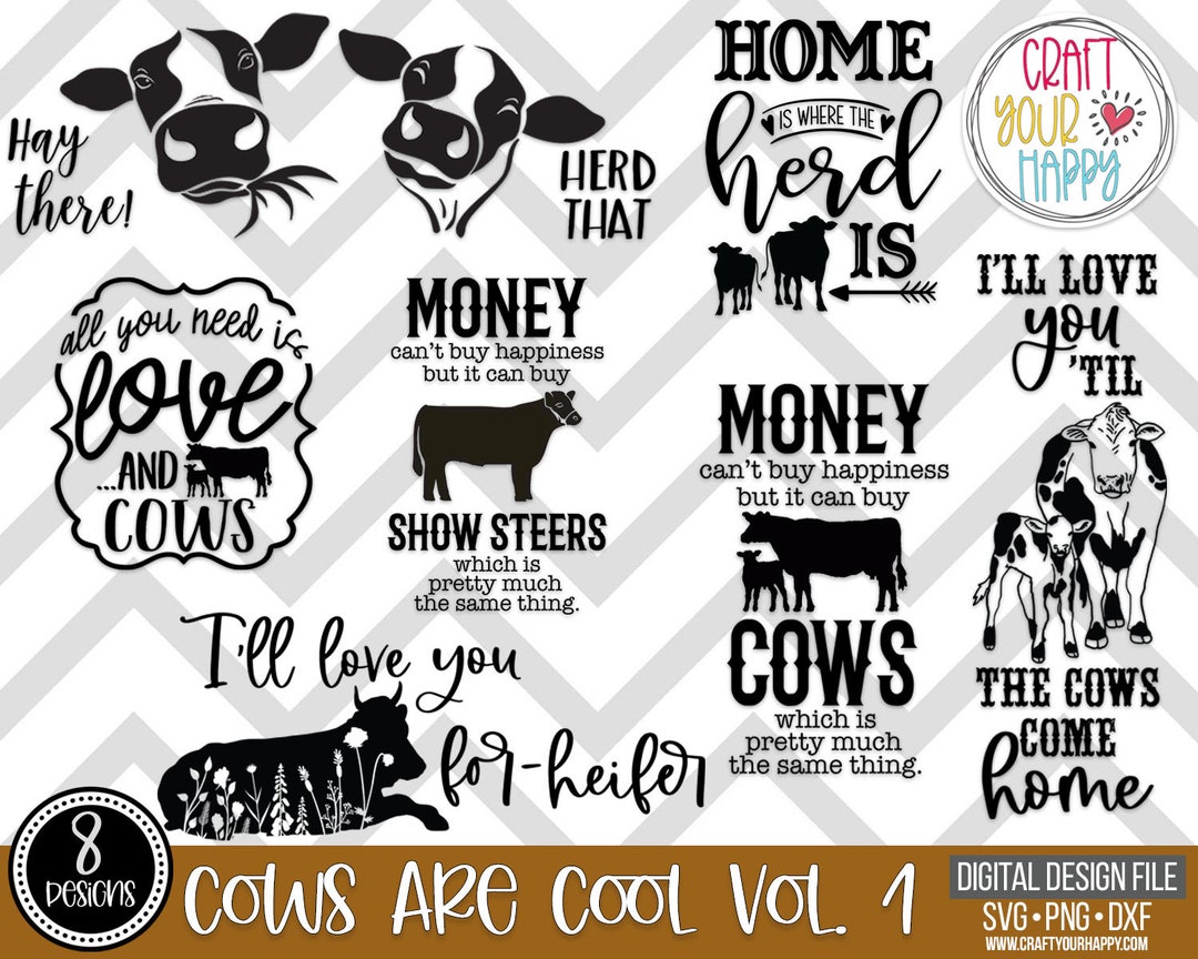 Cows SVG Bundle - Digital Cutting Files for Cricut, Silhouette, PNG for ...