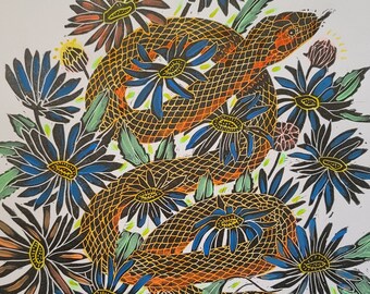 Snake Linocut - Etsy
