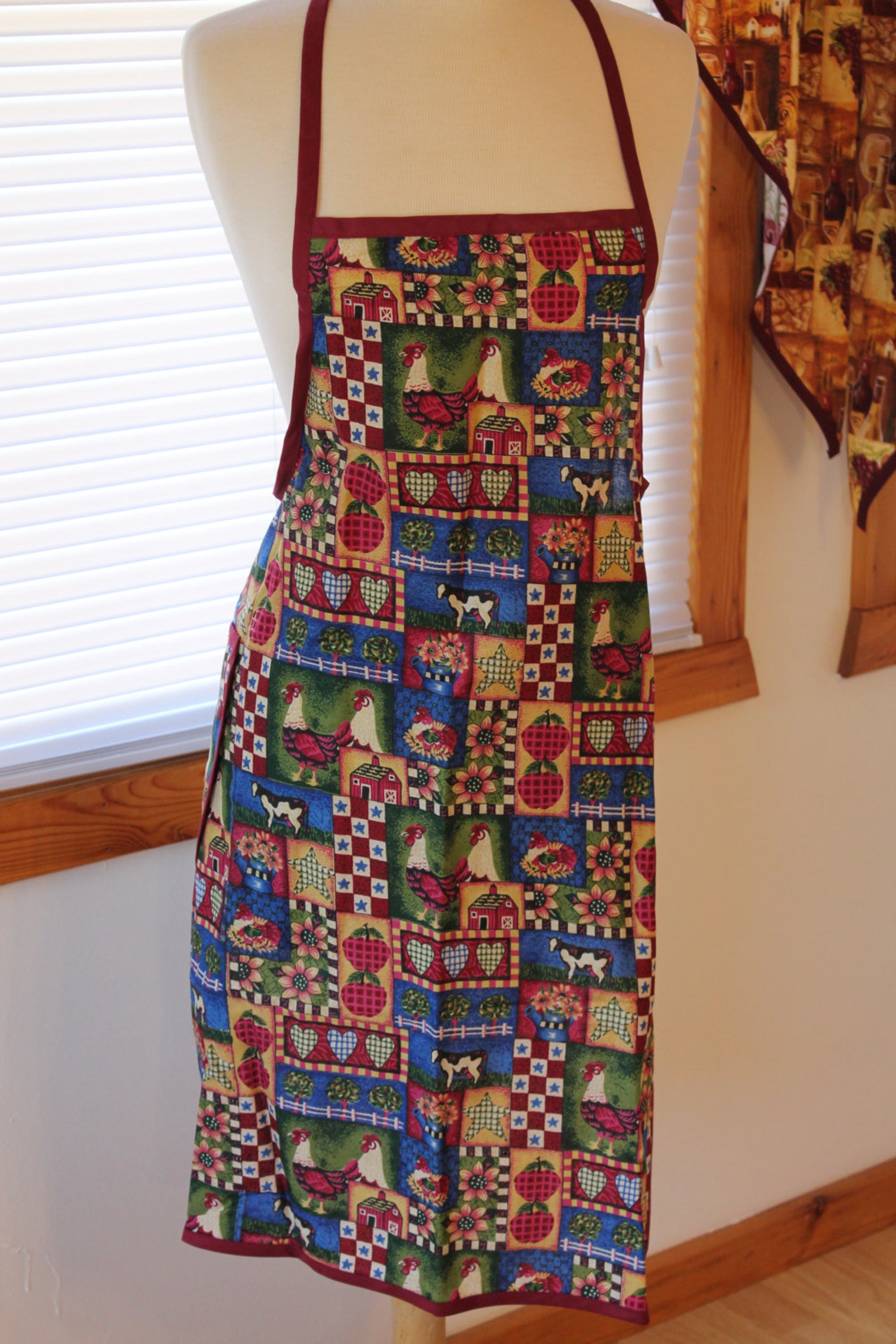 Apron - Farm Pattern With Chickens - Etsy