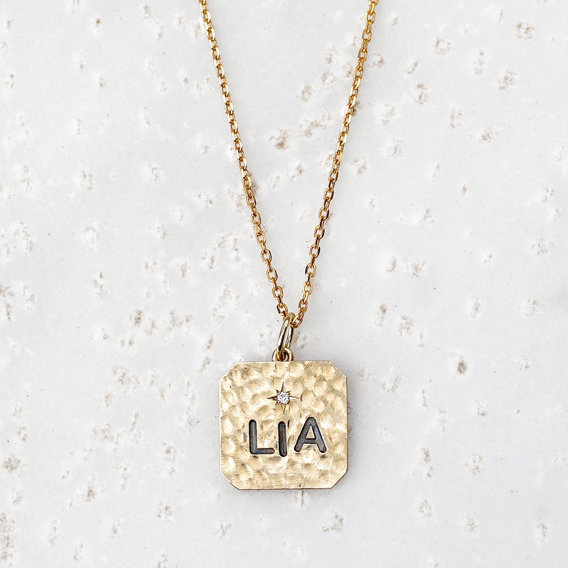 LIA 15mm Name Tag Square Personalized Charm Pendant Necklace - Etsy