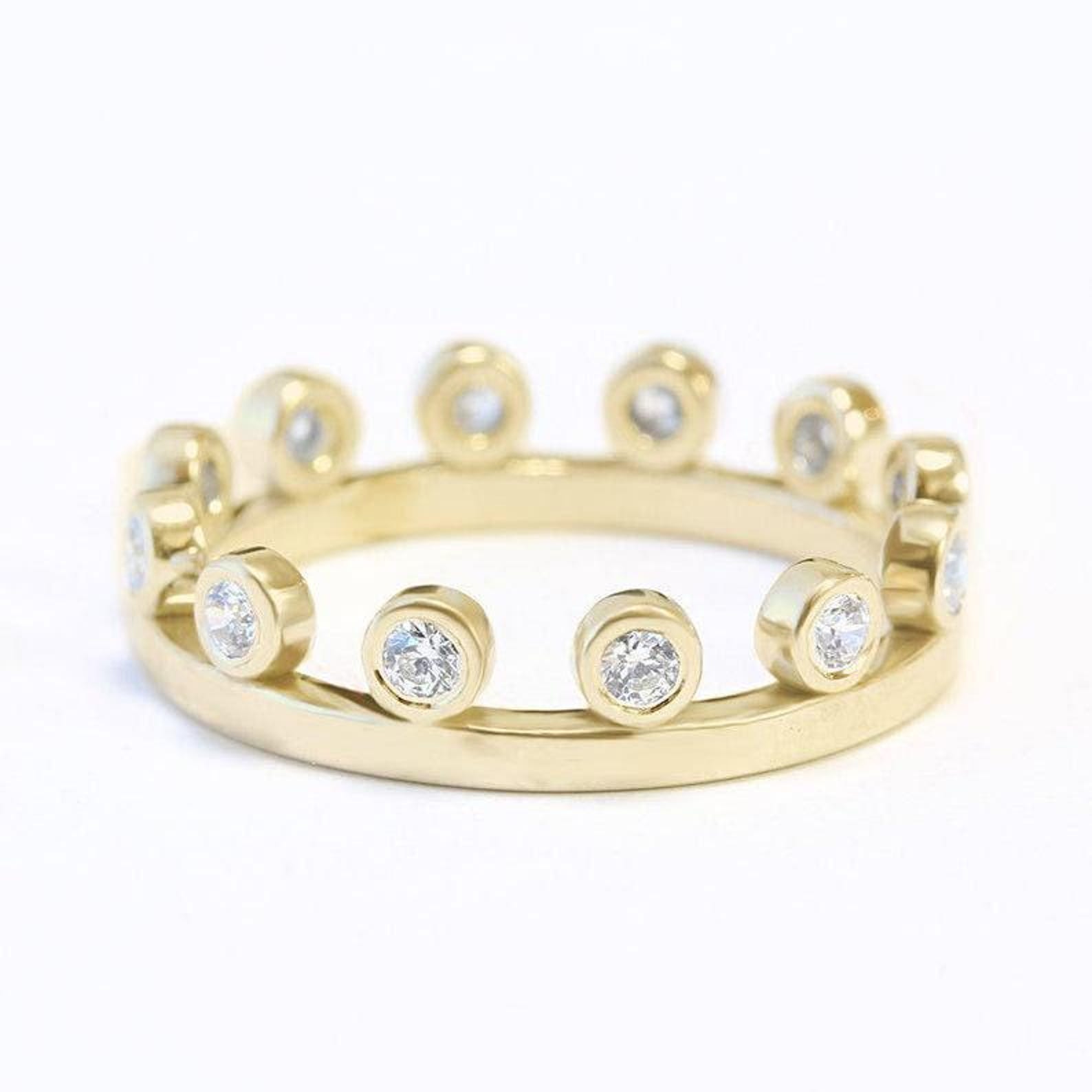 Crown Wedding Band, Gold & Diamond Ring, Delicate Diamond Wedding Ring ...