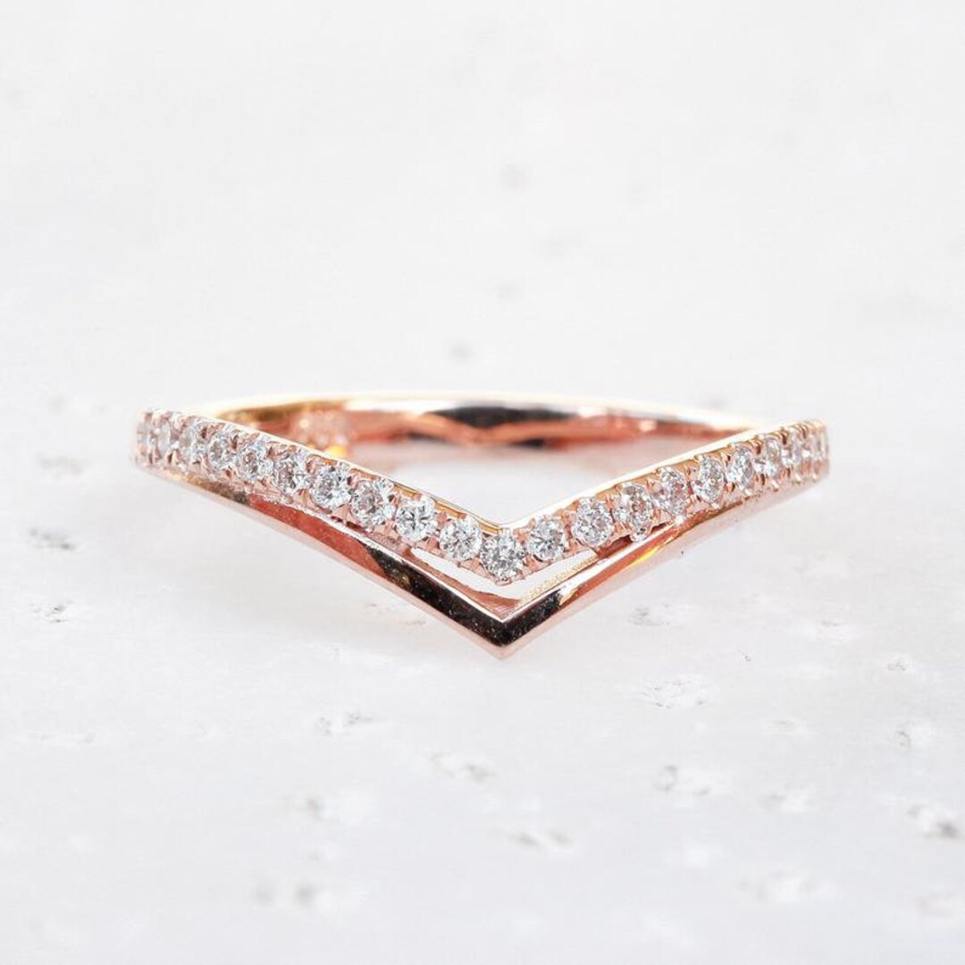 Chevron Double V Diamond Ring, Diamond Wedding Bands, Pave Diamonds Two ...