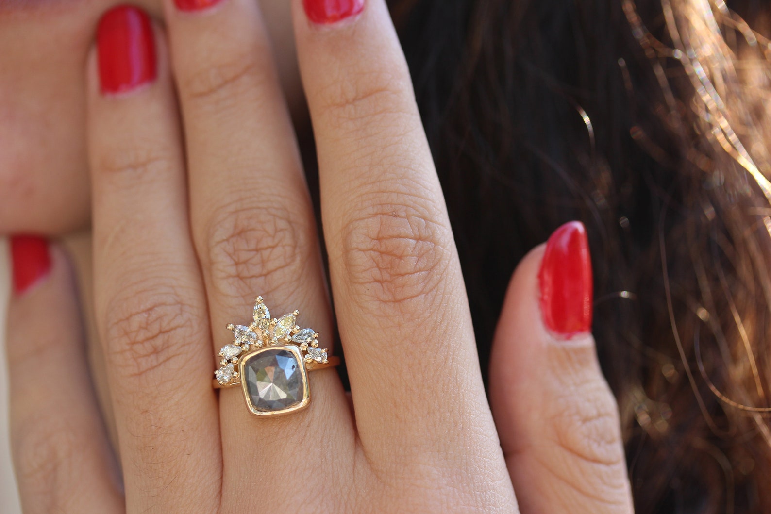 Rustic Engagement Ring Salt and Pepper Diamond Unique - Etsy