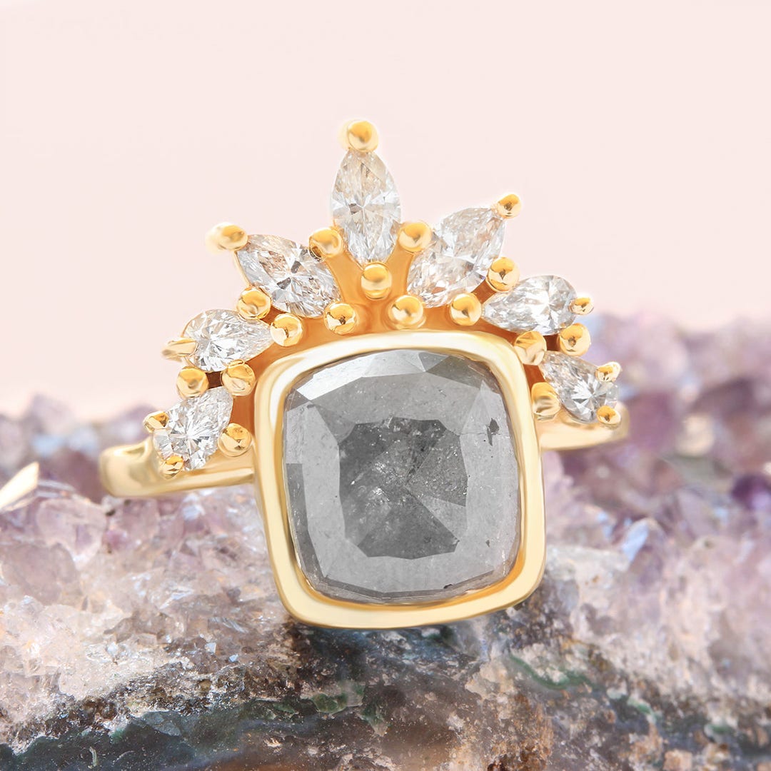 Rustic Engagement Ring , Salt and Pepper Diamond Unique Engagement Ring ...