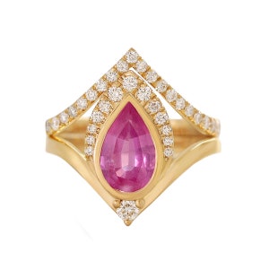 Pear Pink Sapphire Diamond 14K Gold Engagement Ring Set - Etsy