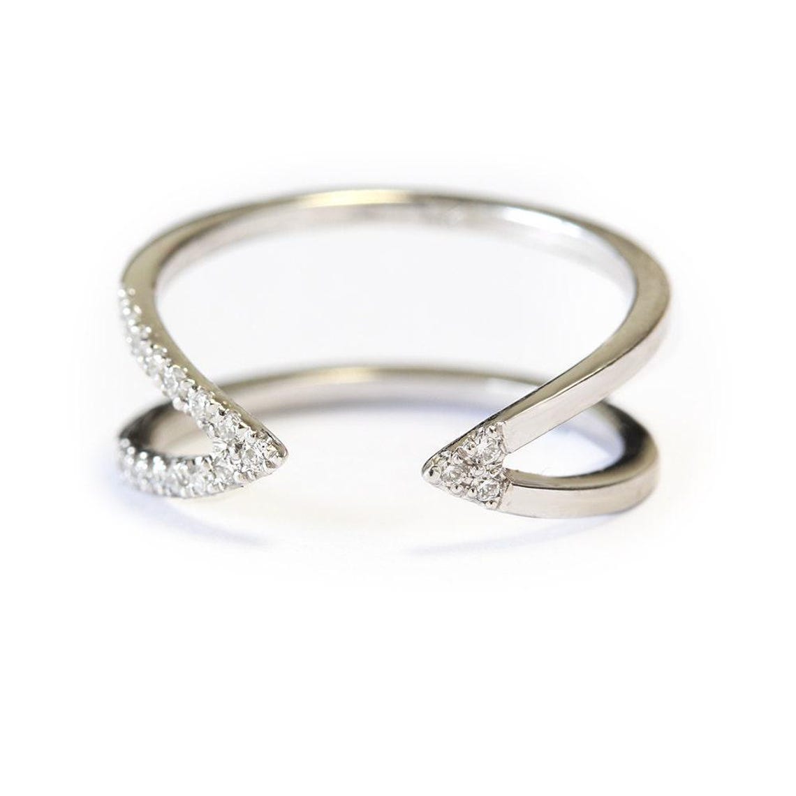 Open V Diamond Ring, Simple Gold Diamond Wedding Ring, Cuff Ring, 0 ...