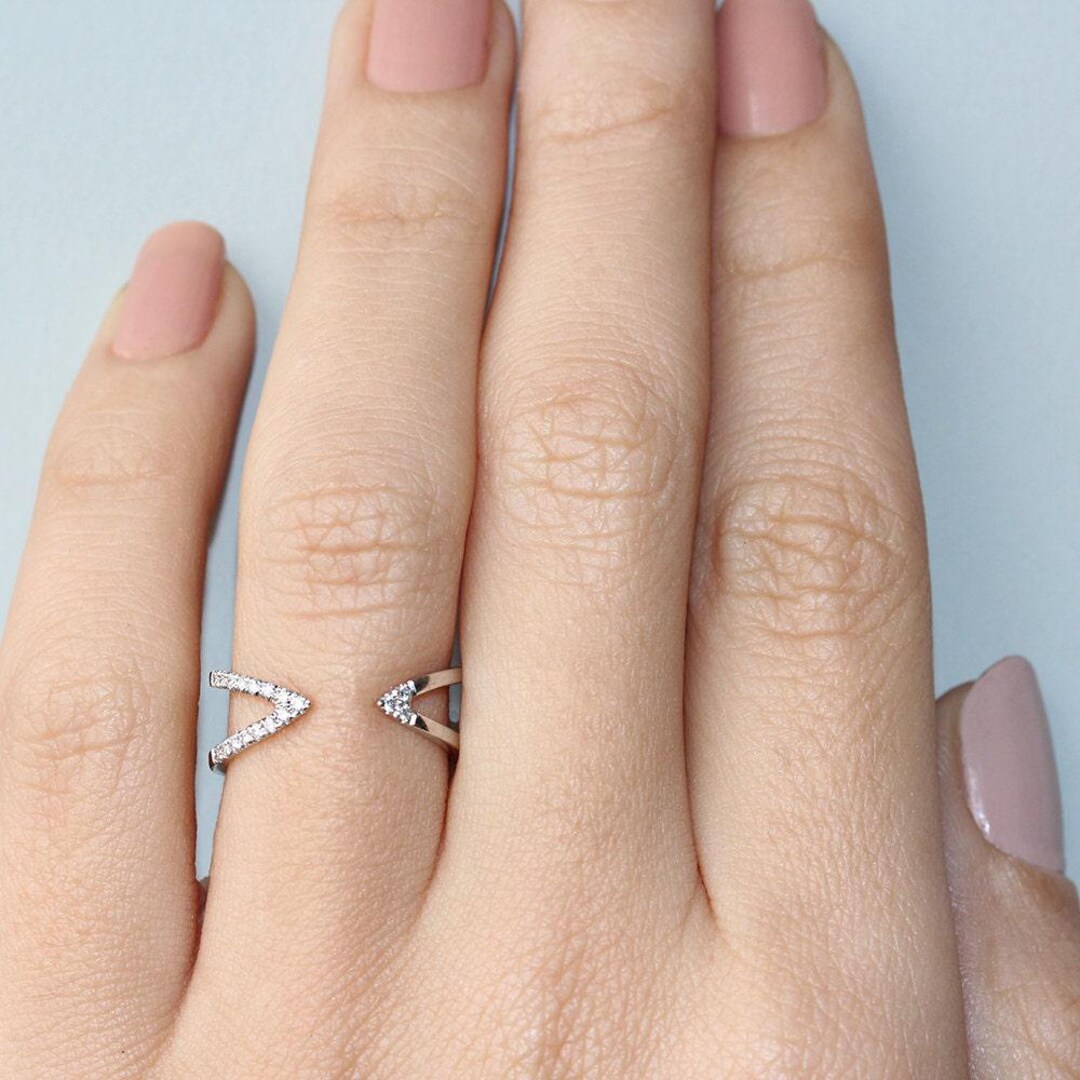 Open V Diamond Ring, Simple Gold Diamond Wedding Ring, Cuff Ring, 0 ...