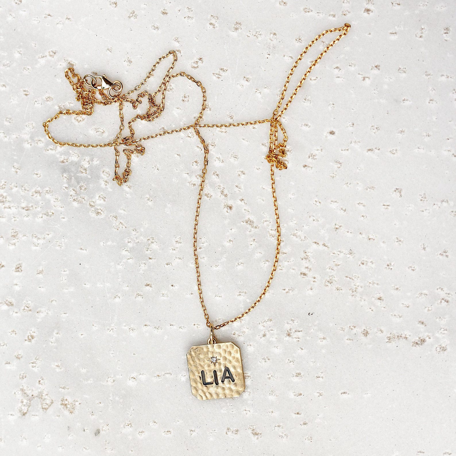 LIA 15mm Name Tag Square Personalized Charm Pendant Necklace, 14K ...
