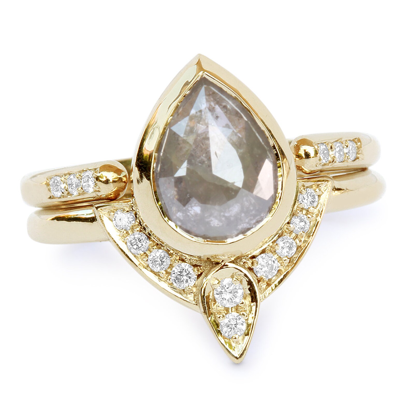 Rustic Engagement Rings Set Salt and Pepper Diamond Unique - Etsy