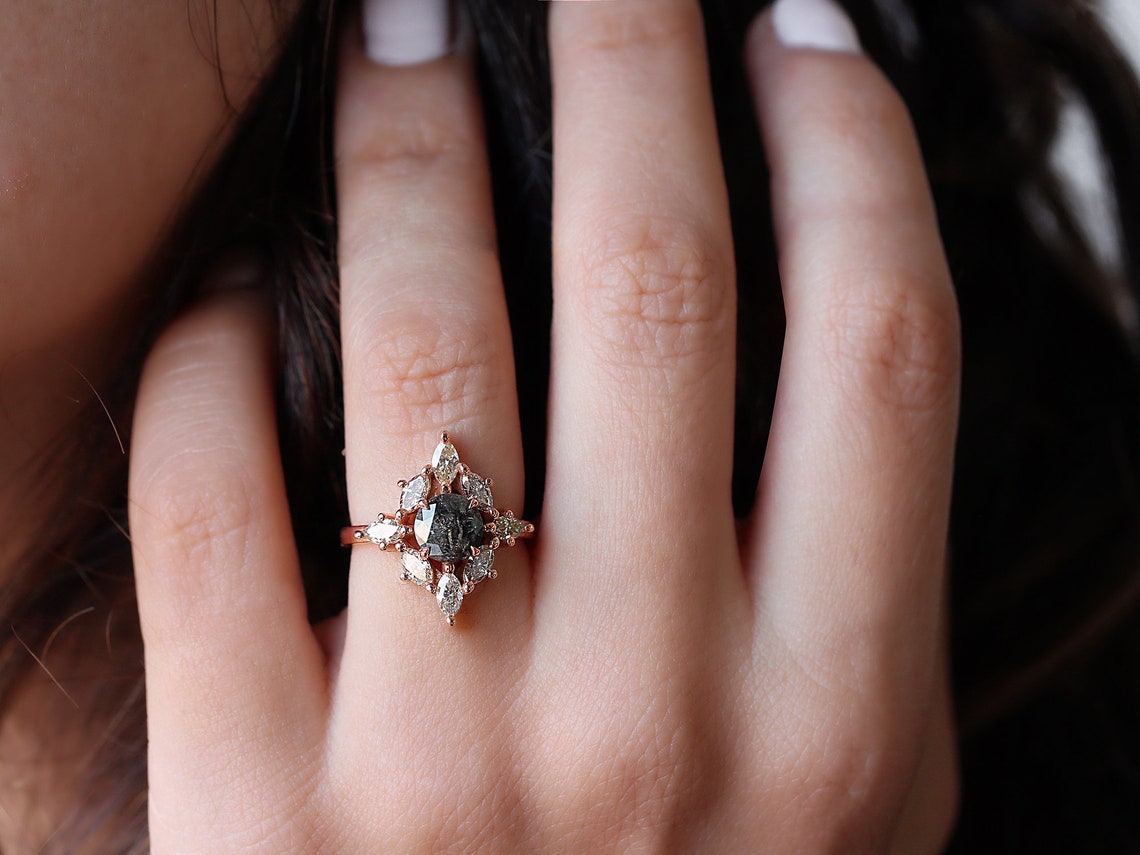 Aerolite Rustic Engagement Rings Salt and pepper diamond | Etsy