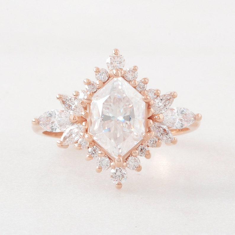 Elongated Hexagon Cut Moissanite Unique Star Engagement Ring - Etsy