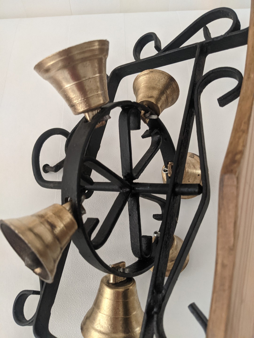 Vintage Wrought Iron Rotating Bell, Turning Wheel Dinner Bell GATE BELL ...