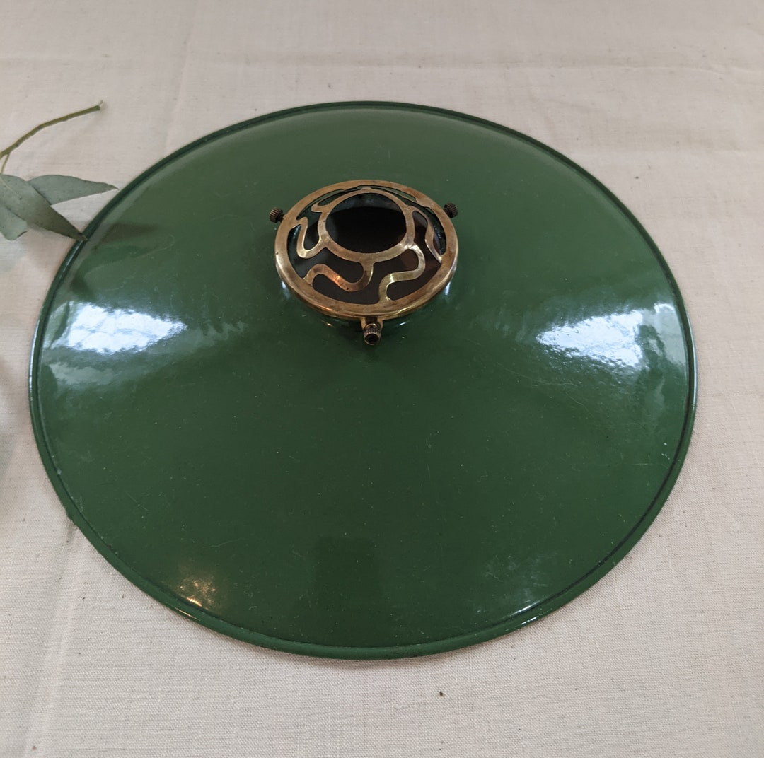 Green Enamel Light Shade With Brass Gallery Lamp Holder. Vintage French ...