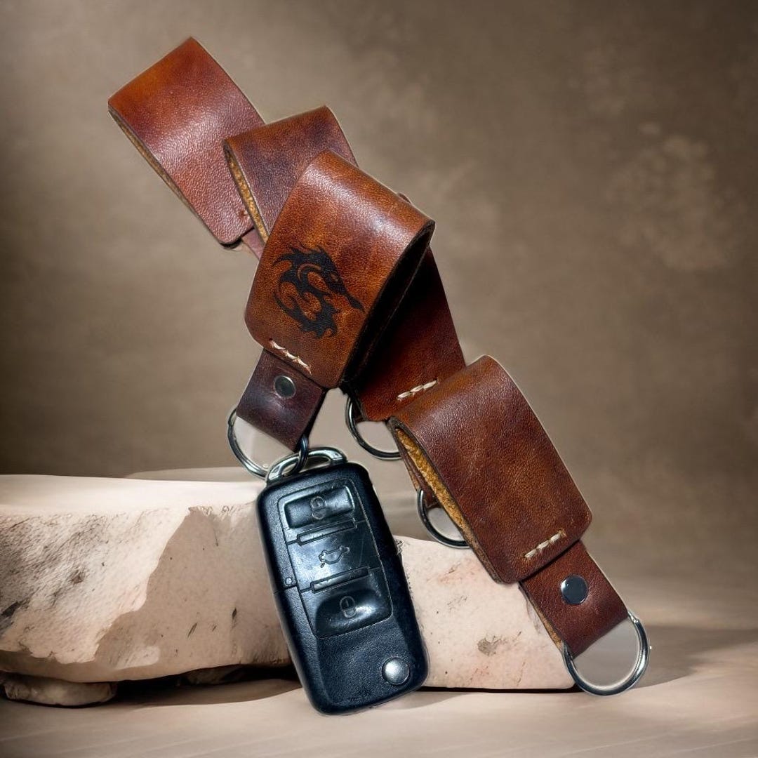 Personalized Leather Keychain for Men - Custom Engraved Gift ...