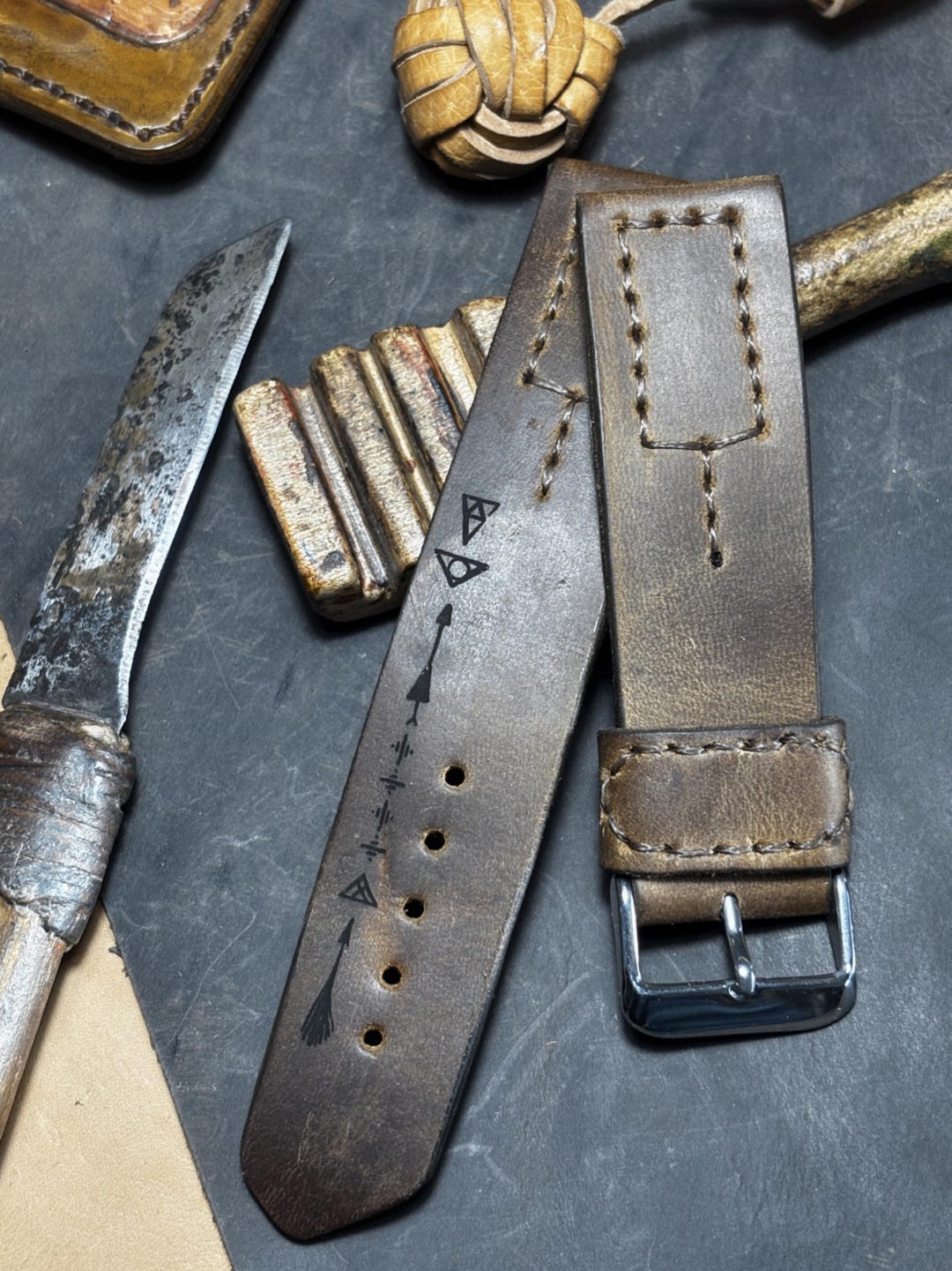 Handmade Brutalist Watch Strap | 3mm Veg-tanned Crazy Horse Leather ...