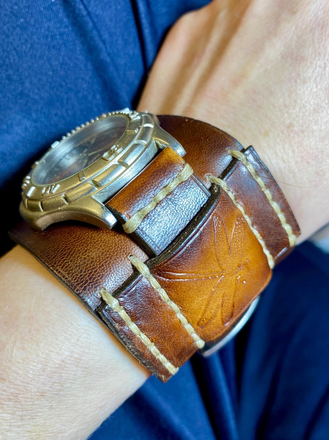 Kangaroo Leather Watch Strap/thick Leather Watch Cuff Bracelet/wide ...