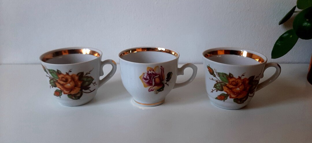 Soviet Mocca Cups With Roses / Set of 3 Cups - Etsy
