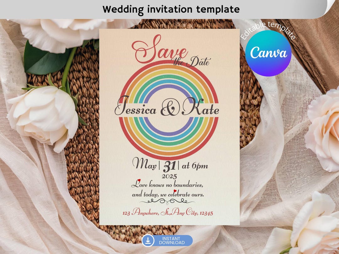 LGBTQ Wedding Invitation - Rainbow Invitation - Lesbian Wedding - Gay ...