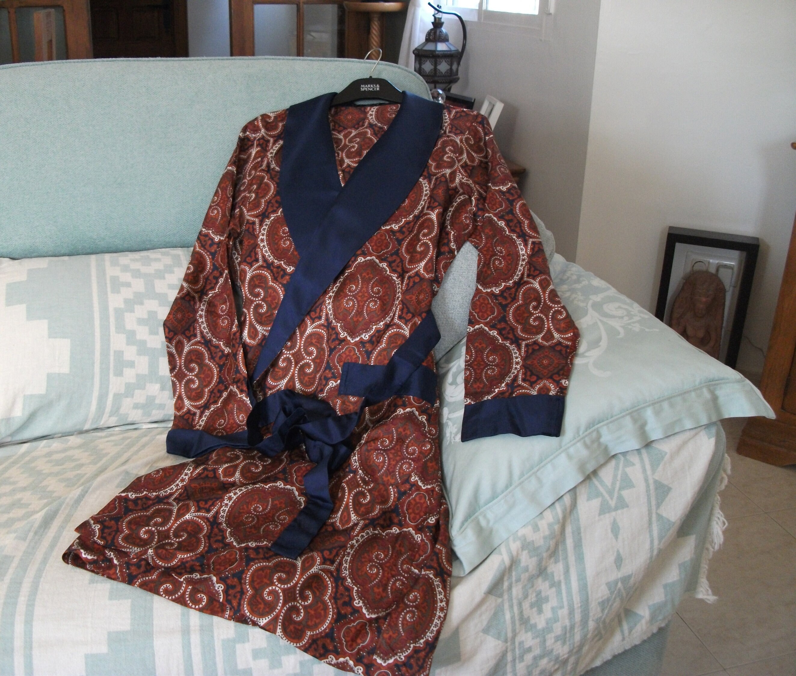 VINTAGE Mens Dressing Gown robe.dandy gentleman Style.in a Blue Bronze Paisley Design. Medium Size. by St Michael.marks and Spencer Etsy