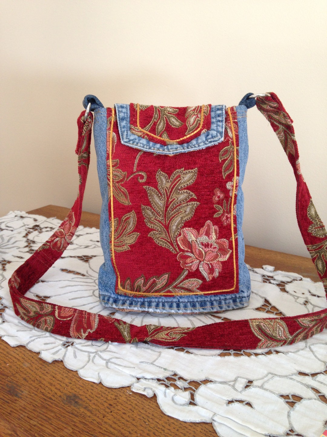 Tapestry and Denim Shoulder Bag, Handmade Tapestry Handbag - Etsy